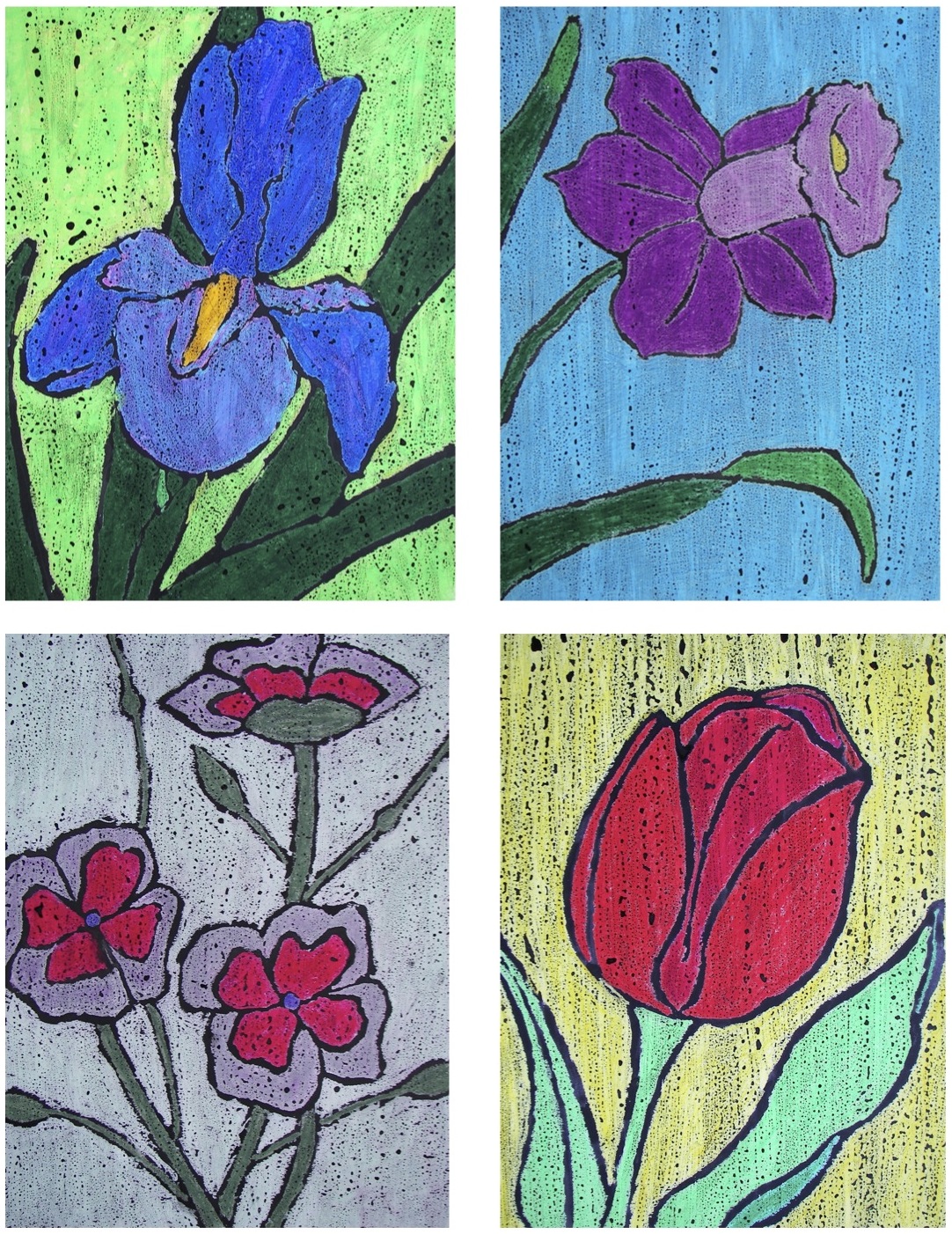 The Rolling Artroom: Floral Oil Pastel Resist (7th-12th General Art)