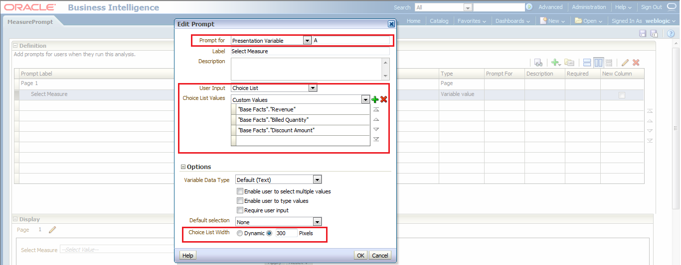 OBIEE: Measure prompt