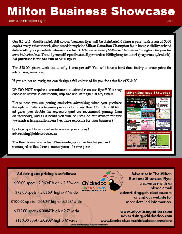 Chickadoo Expressions: Milton Business Showcase Flyer is back!!