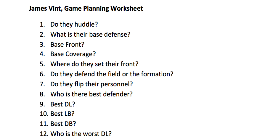 Coach Vint: Developing an Offensive Game Plan and Call Sheet: Less is More!
