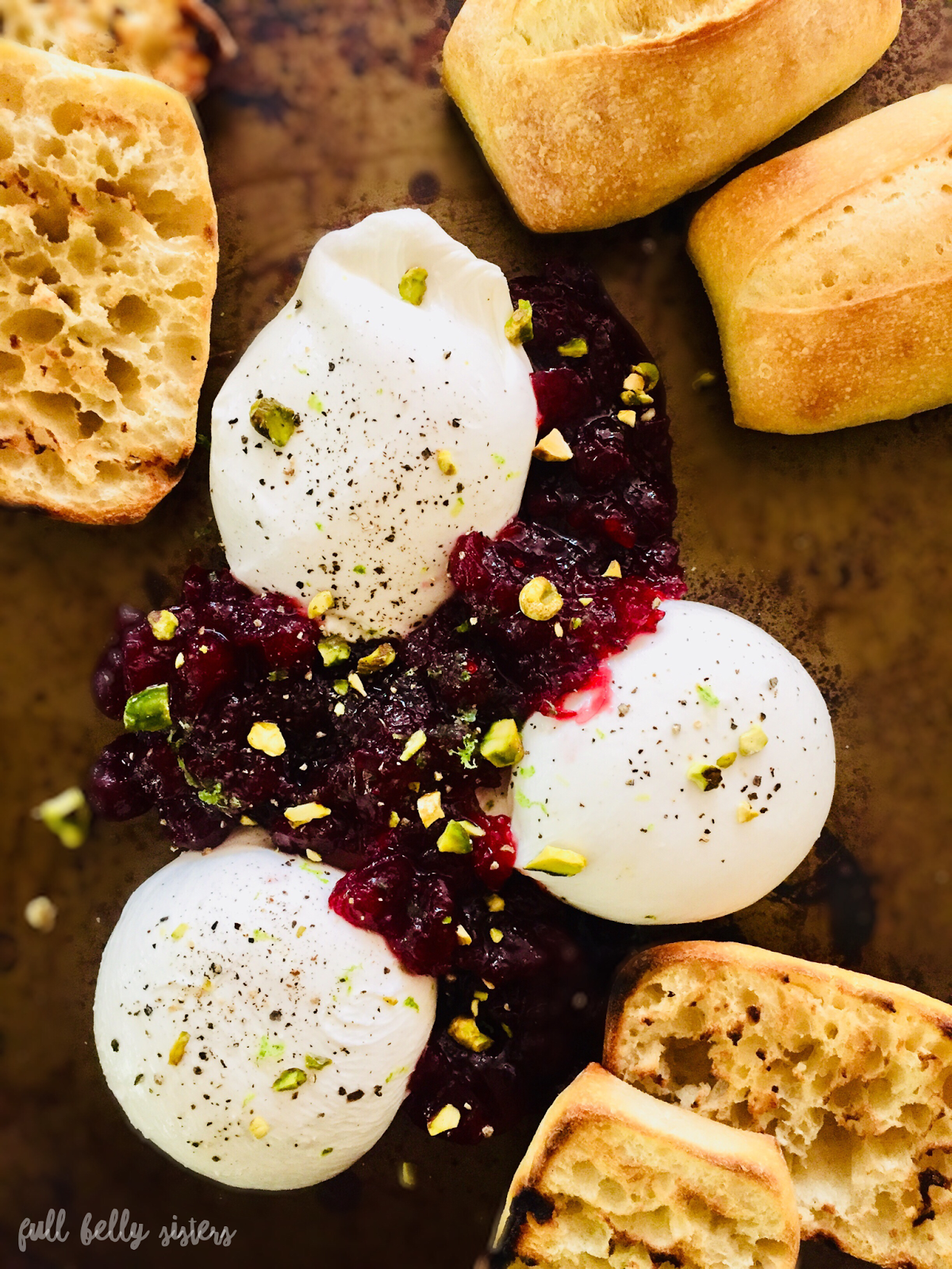Burrata with Cranberries and Pistachios