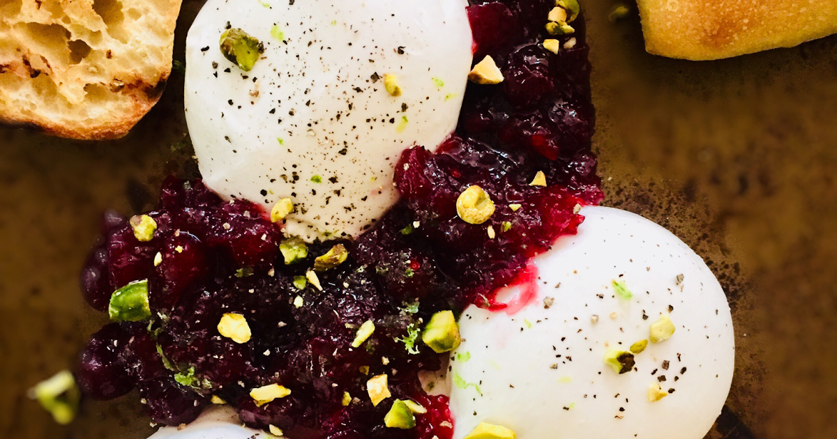 Burrata with Cranberries and Pistachios