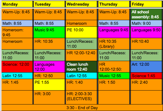 Jason's 5th/6th Grade Class at Summers-Knoll School: Daily Schedule