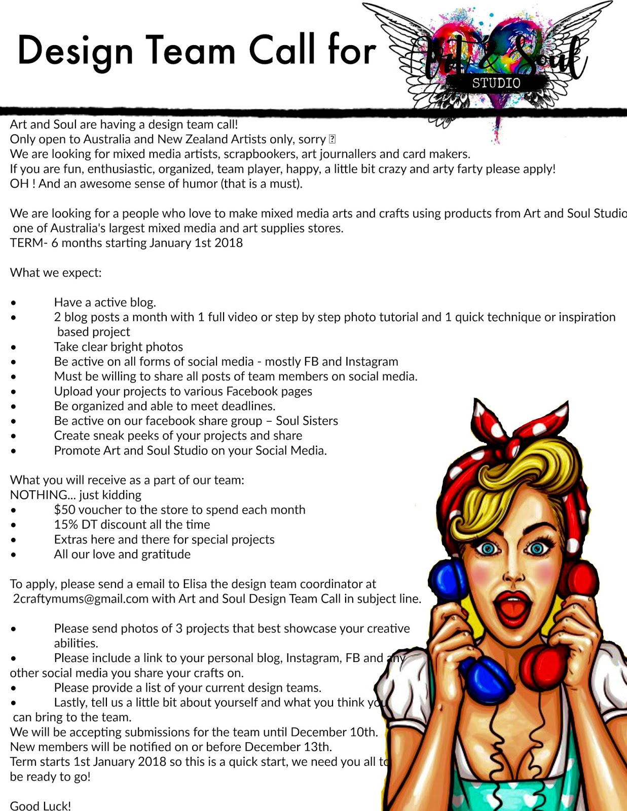 Art and Soul Studio: DESIGN TEAM CALL - DESIGN TEAM CALL