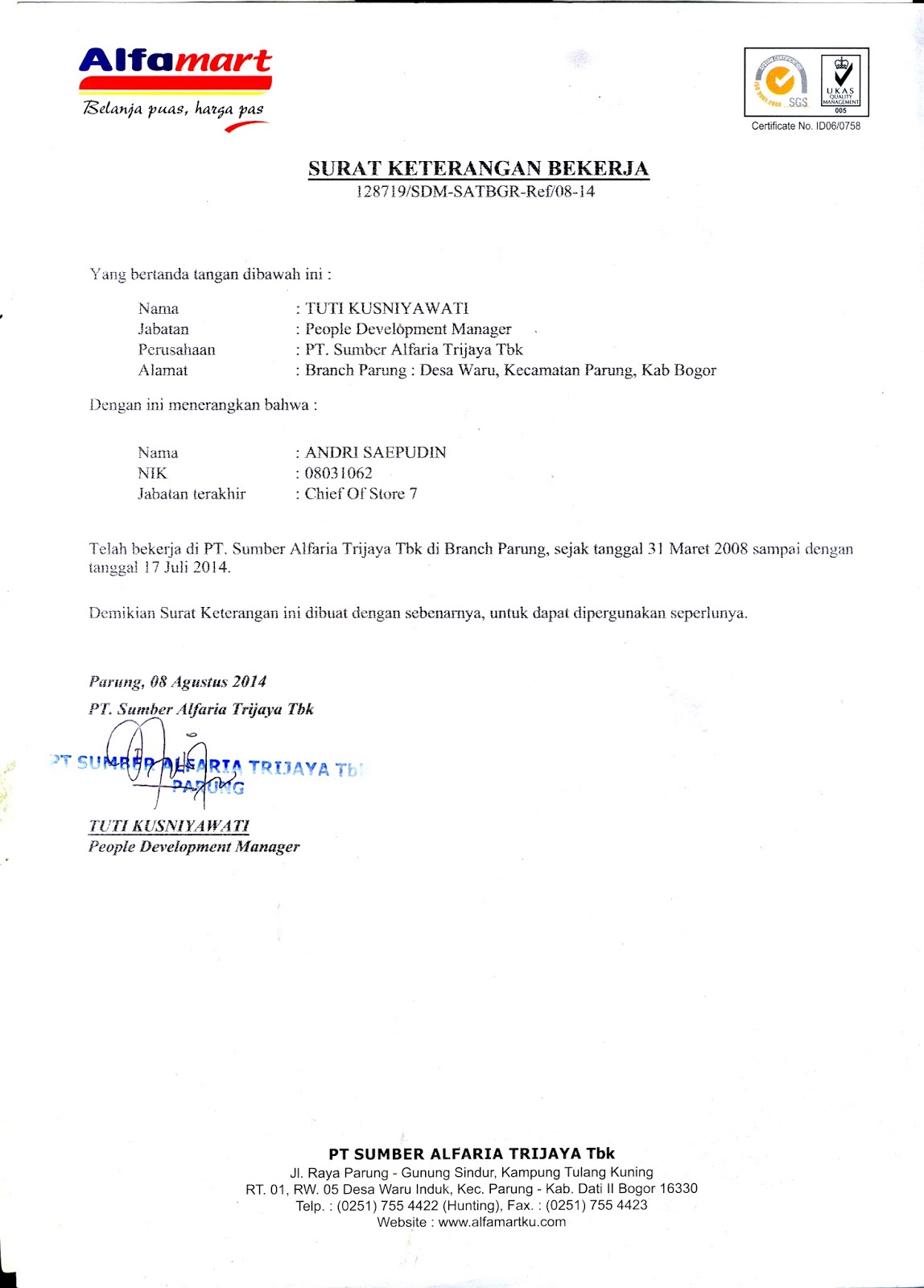 Contoh Paklaring Pt - Perumperindo.co.id