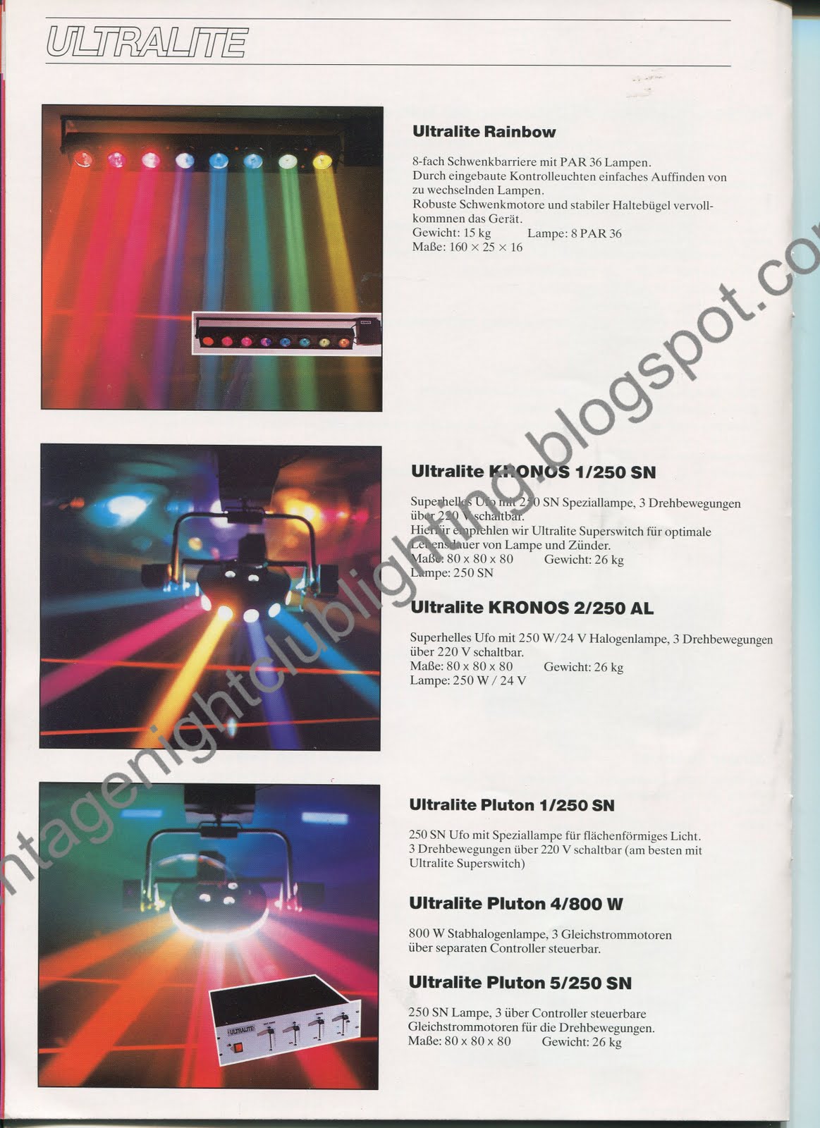 Vintage Night Club Lighting: Ultralite Catalogues