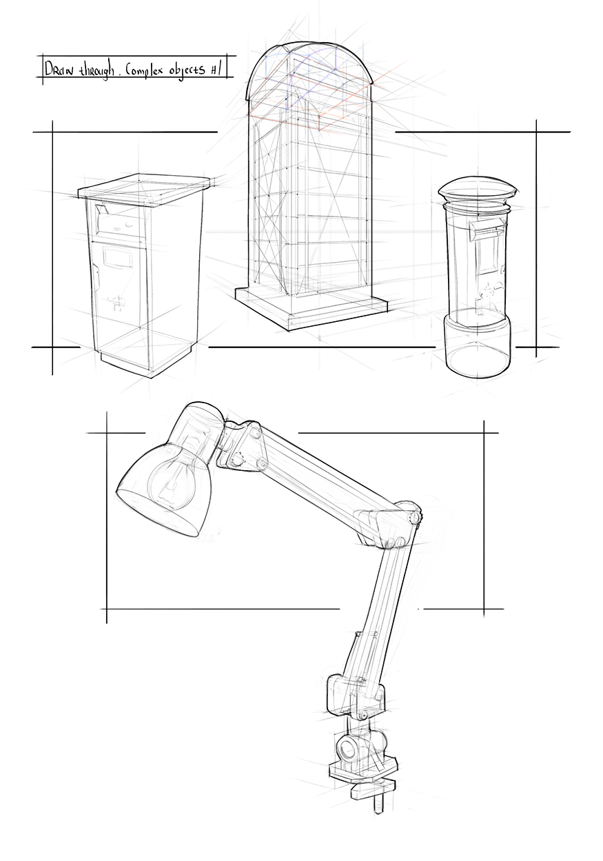 Rom-ko's sketchbook: Draw through. Simple and comlex objests 001