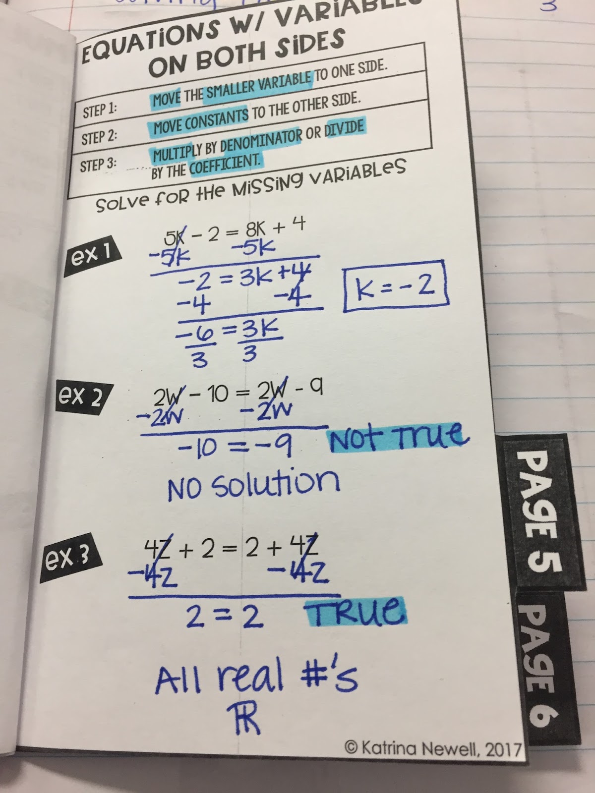Multi Step Equations INB | Mrs. Newell's Math