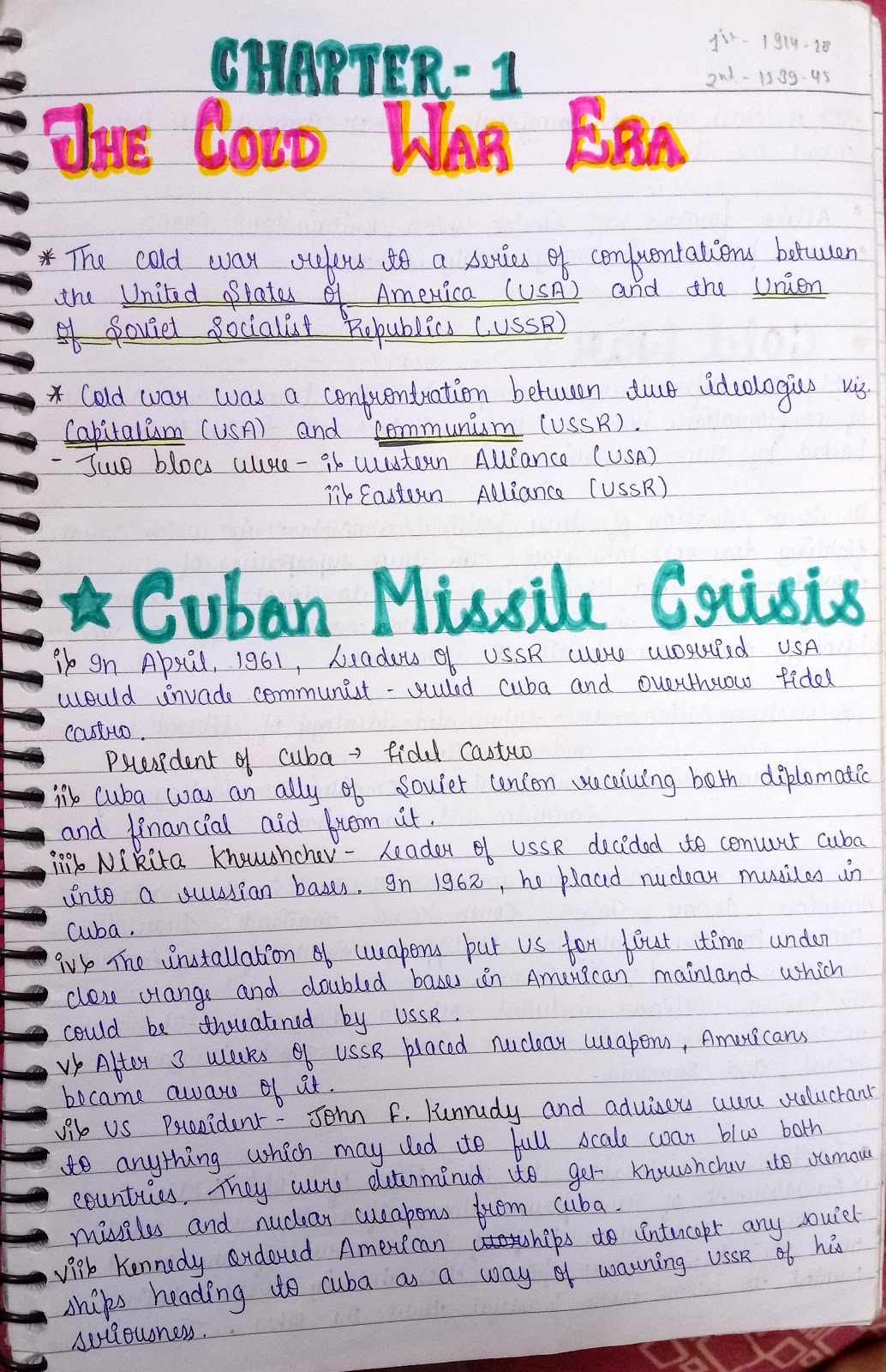 handwritten notes of The Cold War Era - [Political Science] class 12th ...