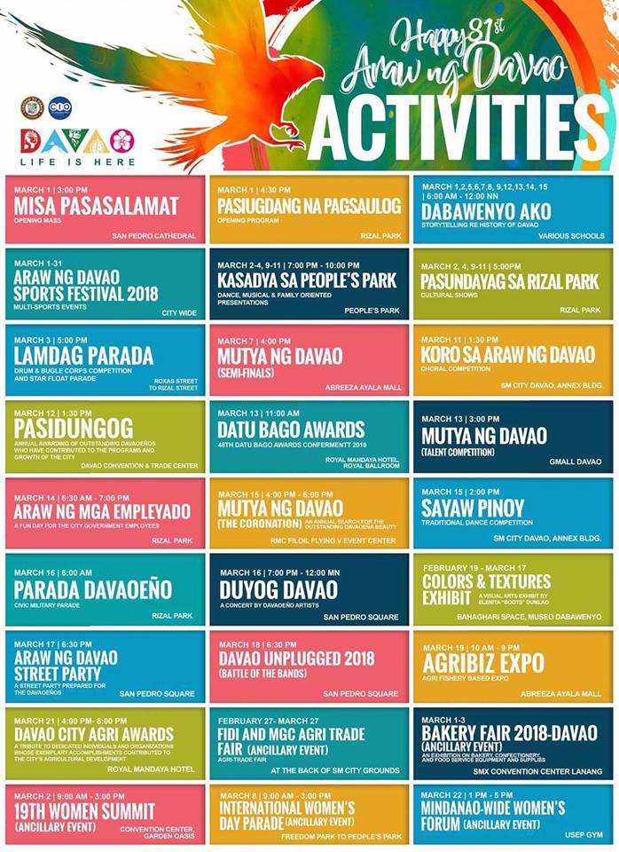 81st Araw Ng Dabaw Schedule of Activities - Davao Tripper