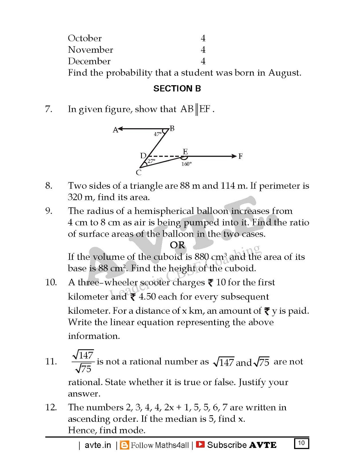 CLASS IX MATHEMATICS SAMPLE PAPERS 2018–2019