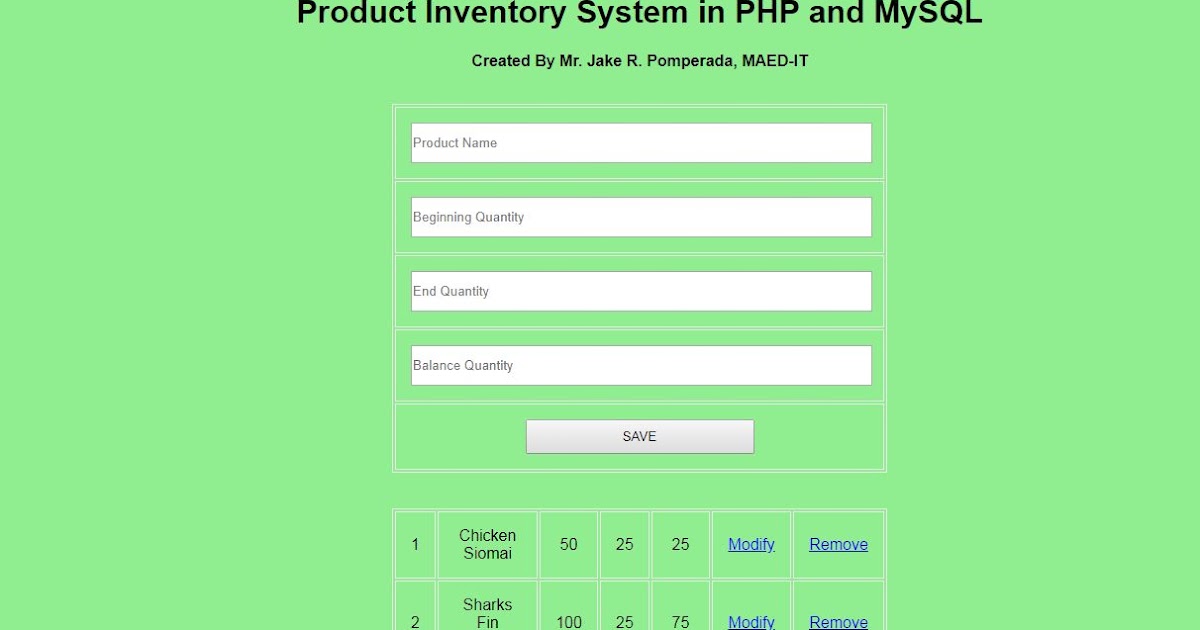 Free Programming Source Codes And Computer Programming Tutorials Product Inventory System In