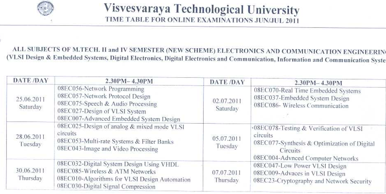True Gift: VTU Time Table for M.Tech/MBA online Examination June July ...