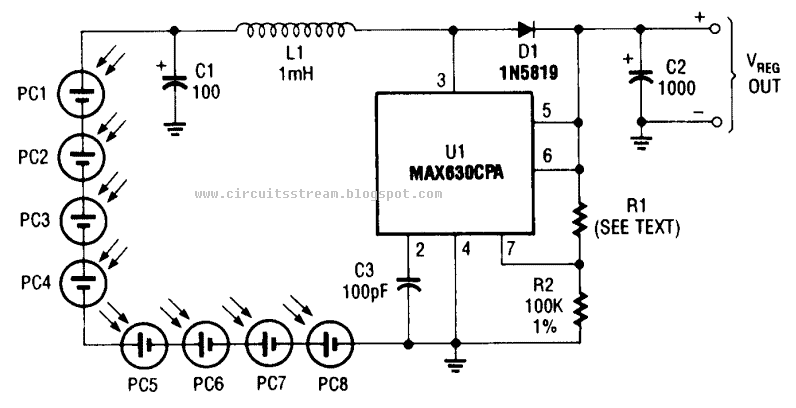 Circuit Diagram of Photocell Power Supply (MAX630) | Electronic Circuit ...