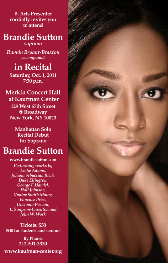 Lyric Soprano Brandie Sutton Manhattan Solo Recital Debut October 1