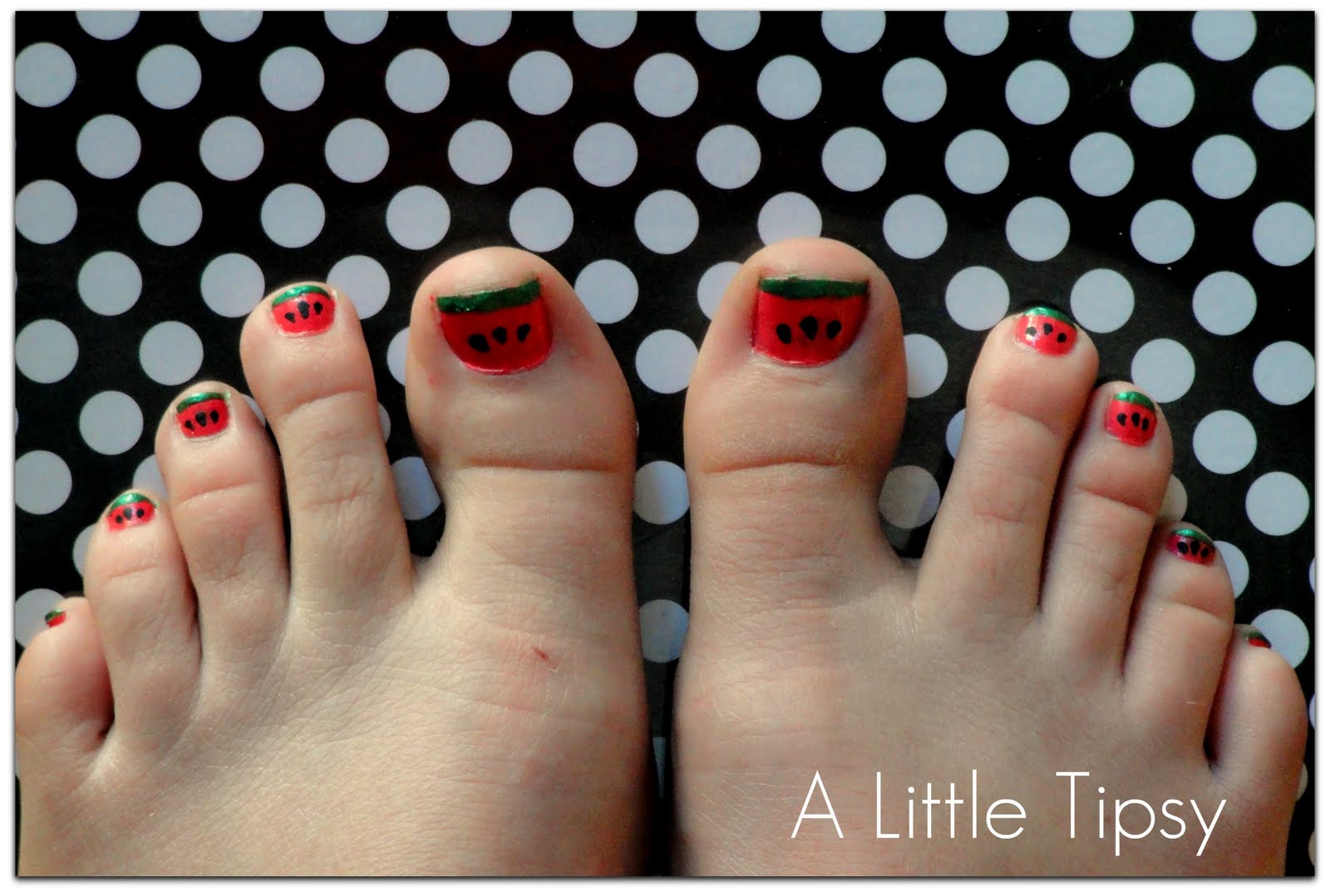 DIY Under $5 {Watermelon Toenails} - A Little Tipsy