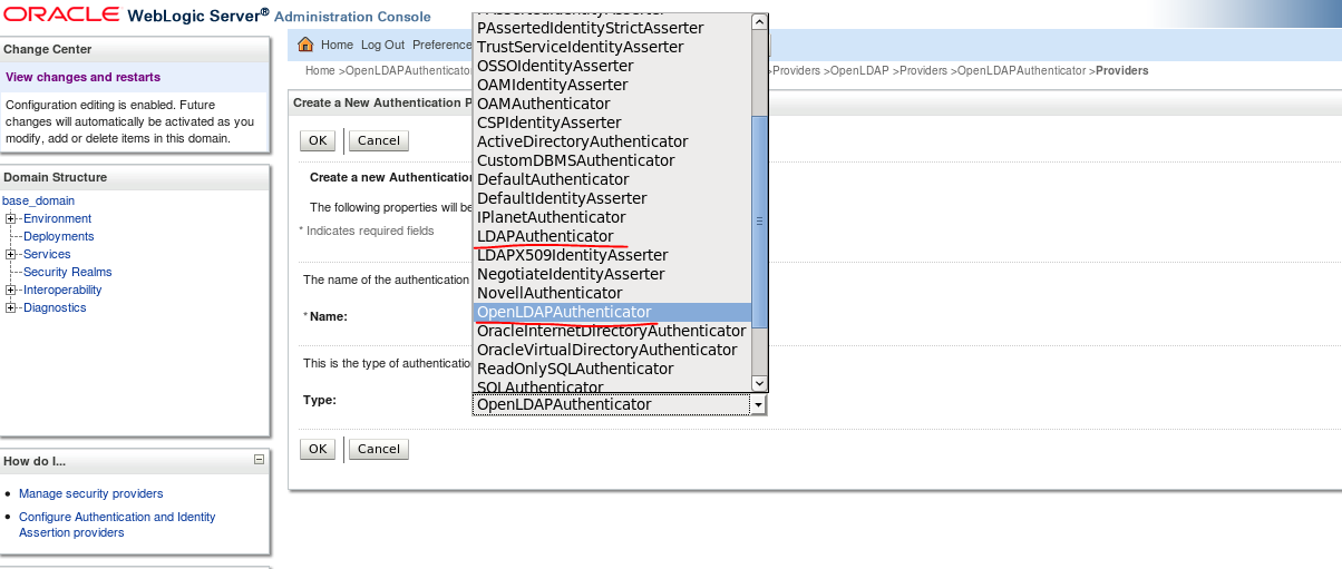 Manully Change the WebLogic Security Authenticator Type