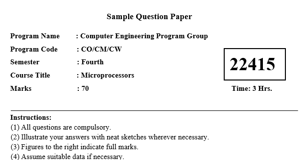 22415 -sample-question-paper- Microprocessor I Scheme 4th Semester Computer
