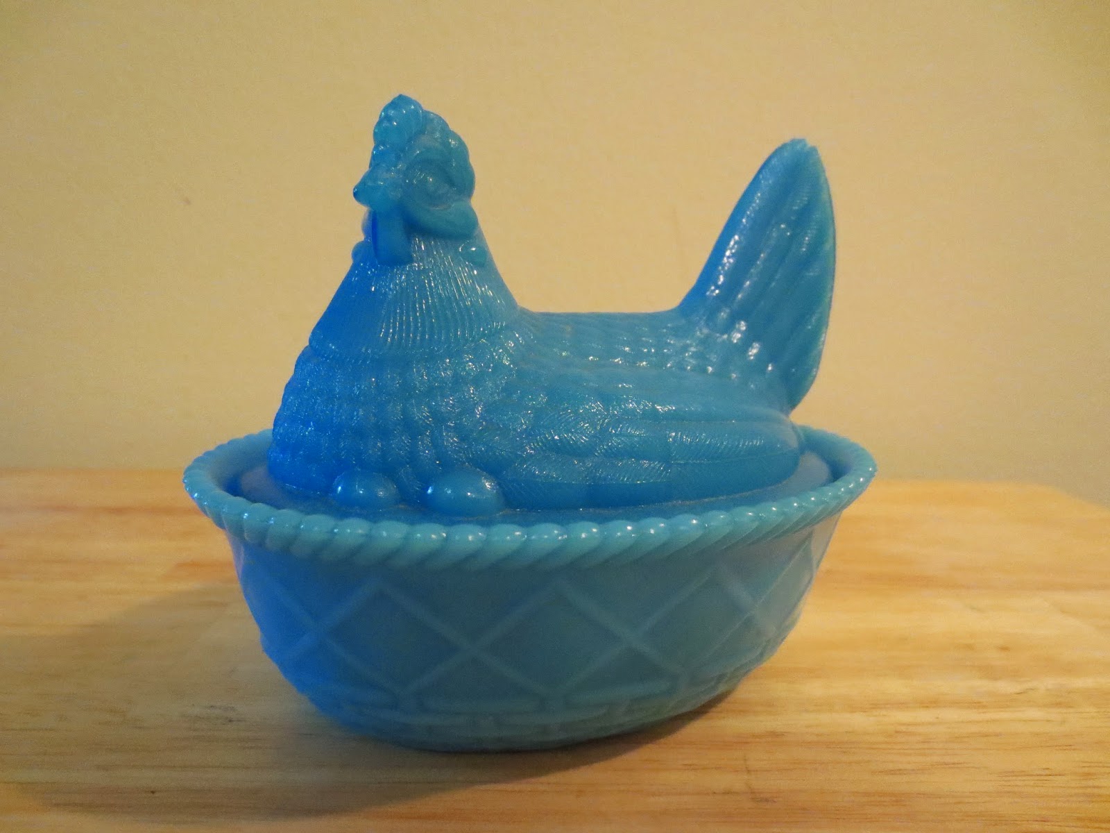 Blue Milk Glass Hen on Nest