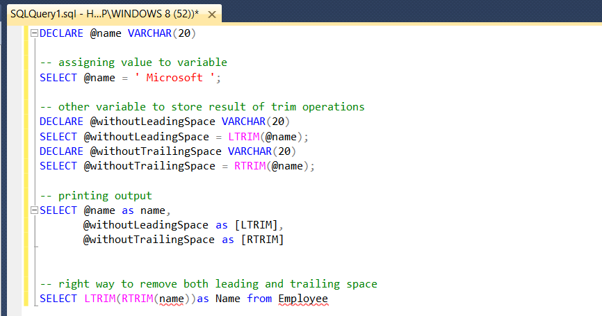 Take Away Main Trailing White House From A String In SQL Server LTRIM RTRIM Instance The Dev 