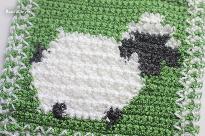 Crochet Bobble Stitch Sheep Square - Repeat Crafter Me