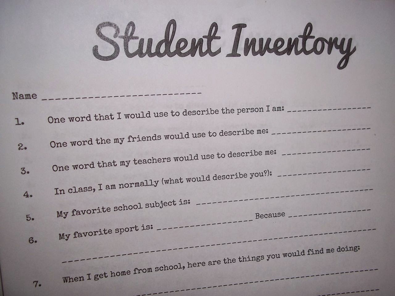 Mrs. Smith's Classes...: Student Inventory...