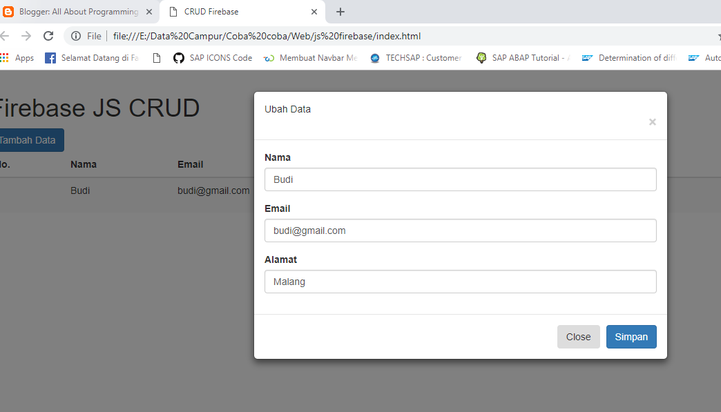 Membuat CRUD Sederhana Dengan Firebase Javascript dan Bootstrap