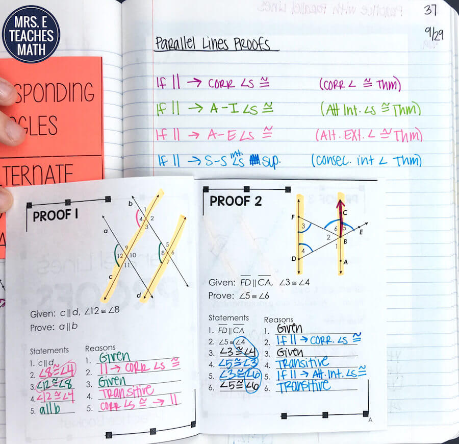 Parallel Lines Proofs INB Pages | Mrs. E Teaches Math