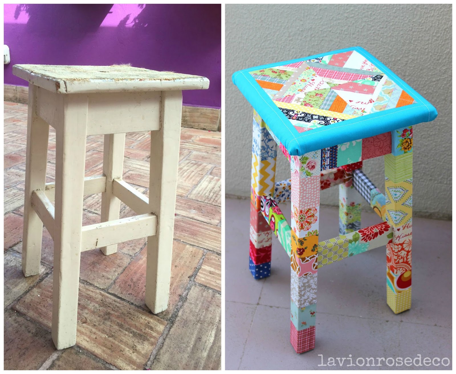 L' avion Rose: BANQUINHO FORRADO COM RETALHOS