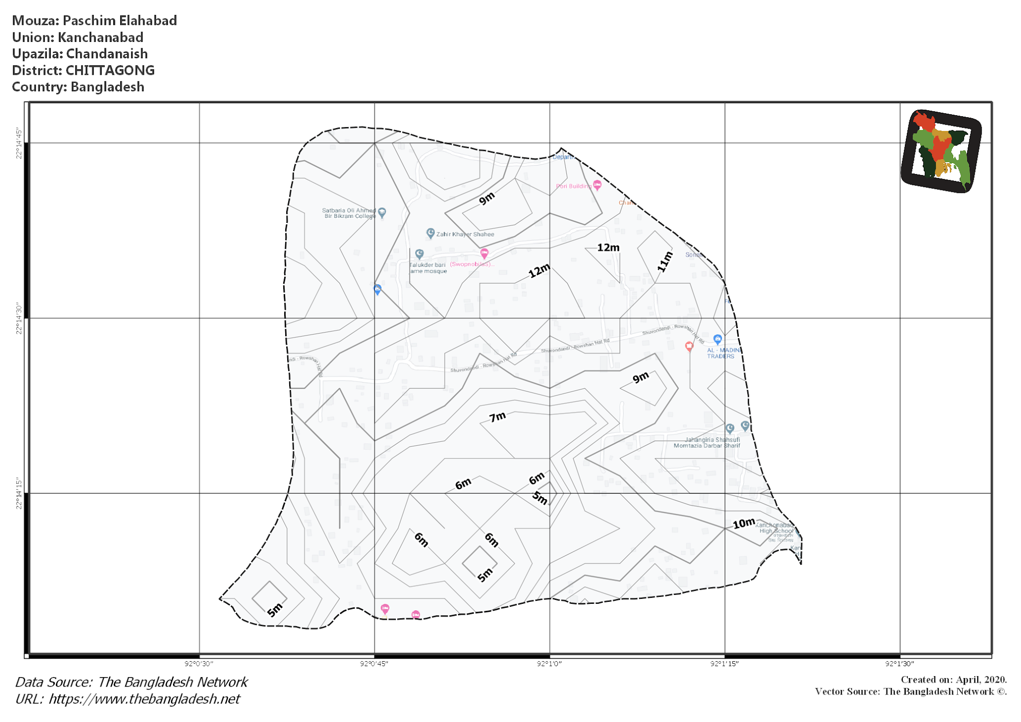 Map of Paschim Elahabad Mouza, Chandanaish, Chittagong