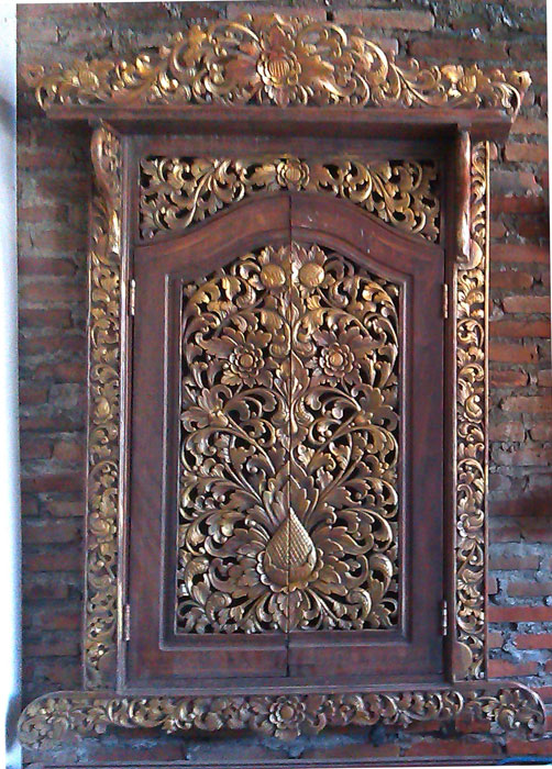 Handmade Art: Antique Balinese style carving window. Teak wood.