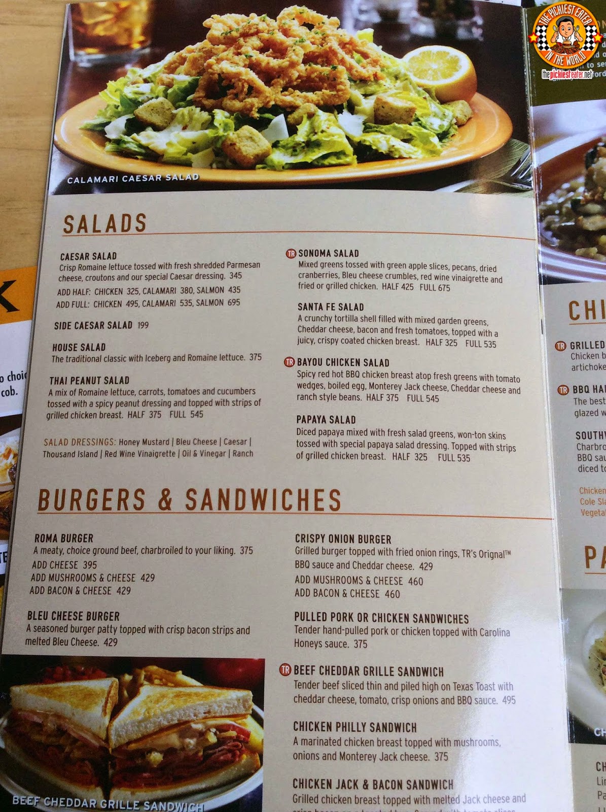 tony romas menu