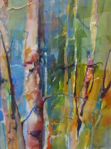 Joan Fullerton Paintings: Abstract Landscape, Colorful Aspen Tree ...