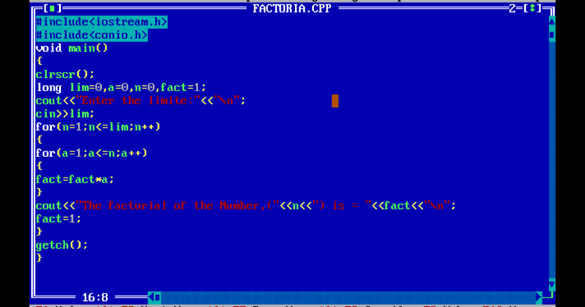 C++ Program: How to write a C++ program (Turbo C++) to find/calculate and display the factorial ...