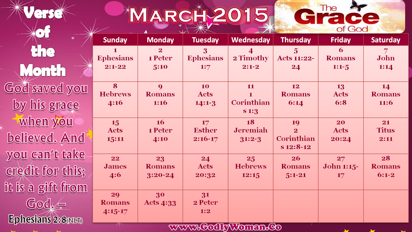 Godly Woman Daily Calendar - March 2015 - Printable Version