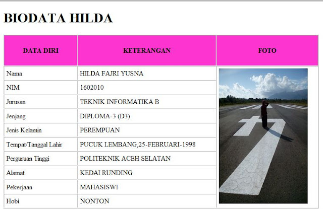 MEMBUAT TABEL BIODATA DI html