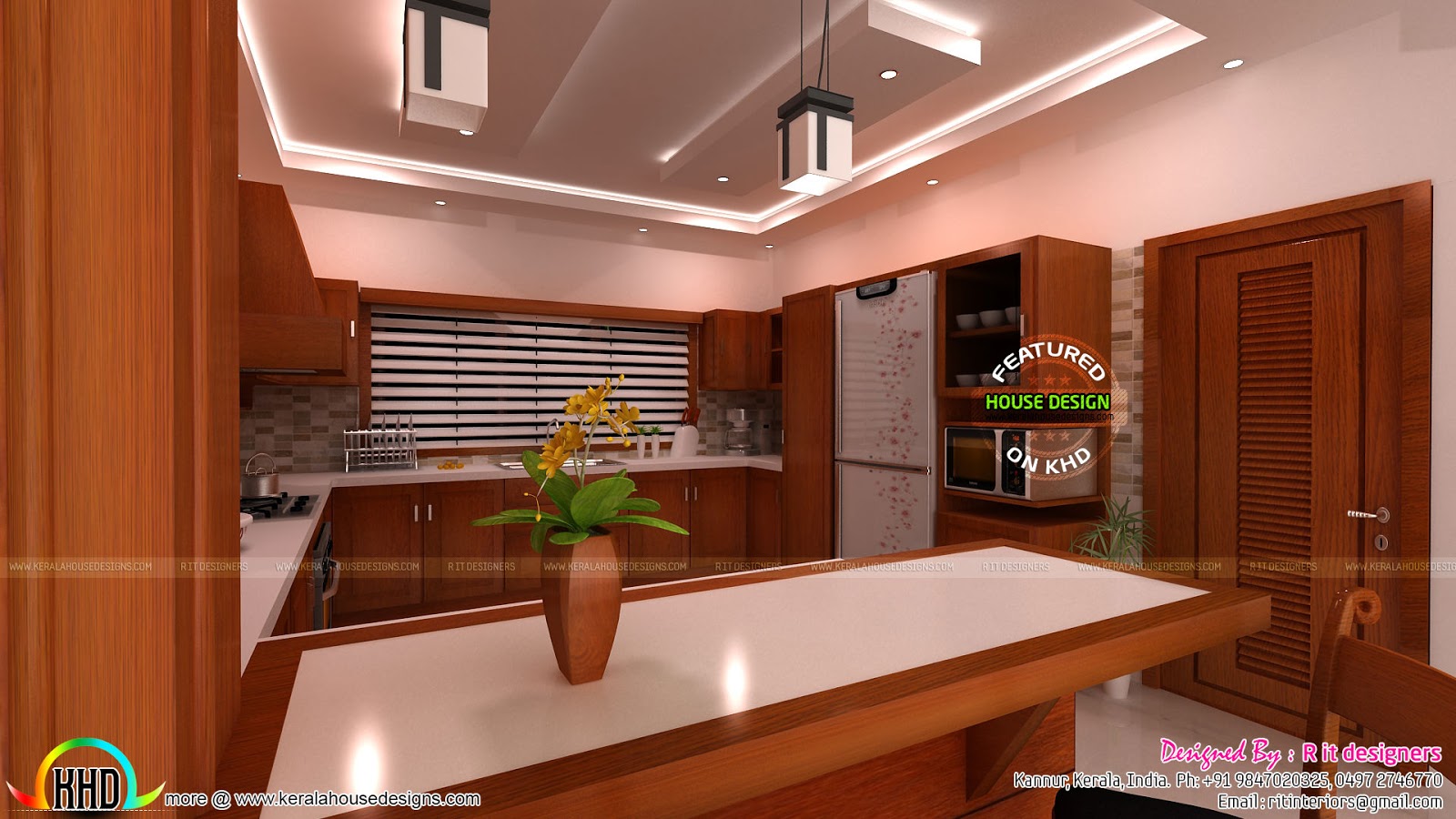 Modular kitchen, living and dining interiors - Kerala Home Design and ...