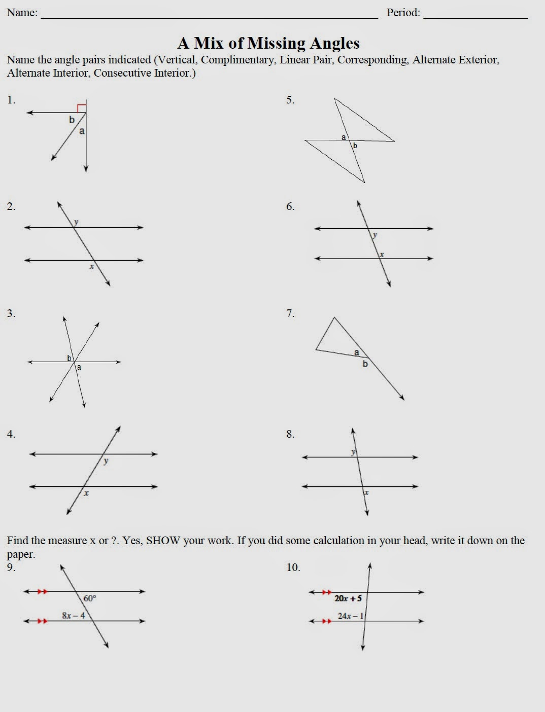 Mr. Matt's Math Classes: Assignment - A Mix of Missing Angles