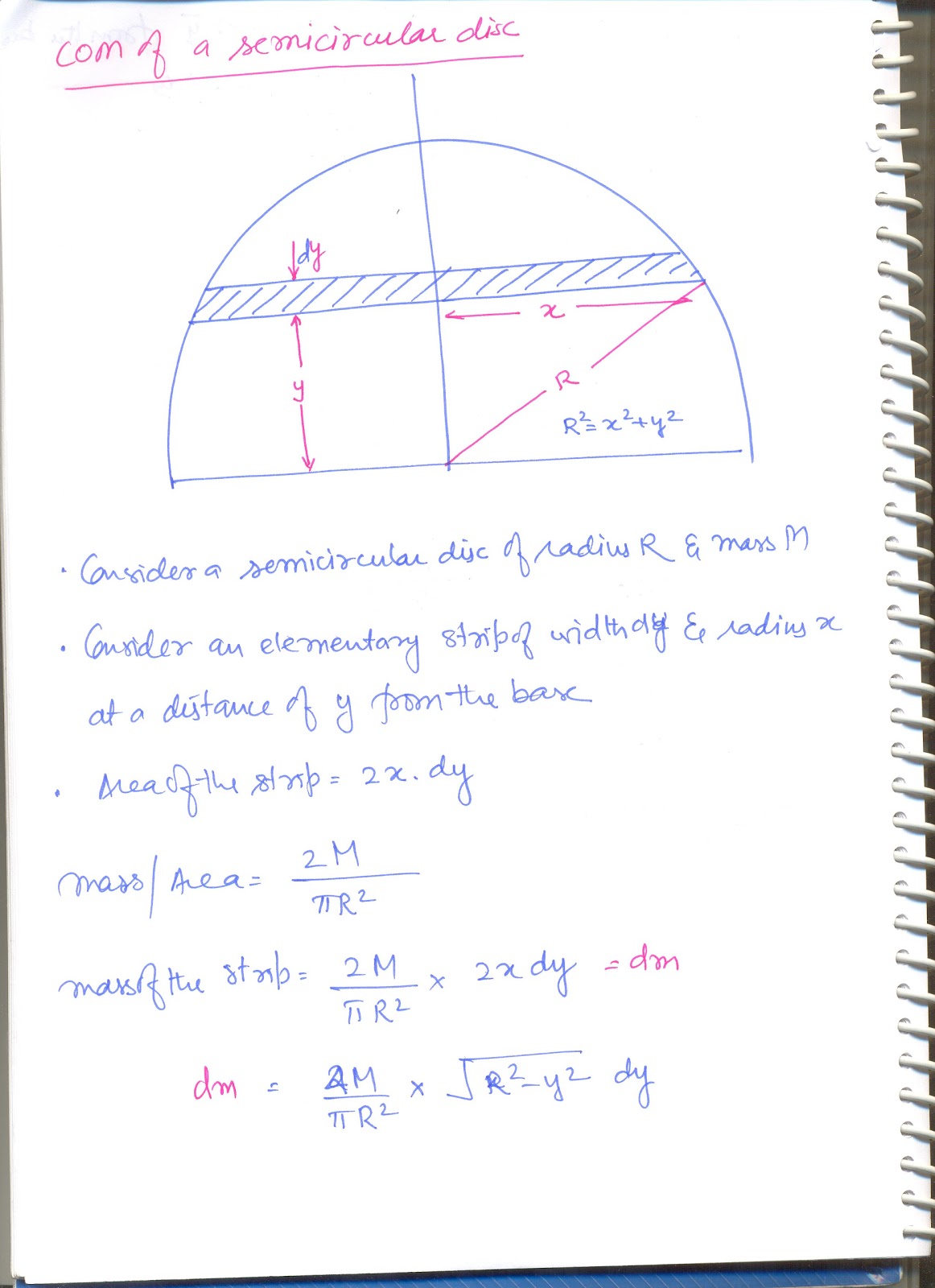 Center of Mass of a Semi Circular Disc