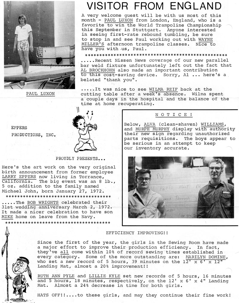 Nissen News: 1972 (March 16) World Trampoline Champion Paul Luxon ...