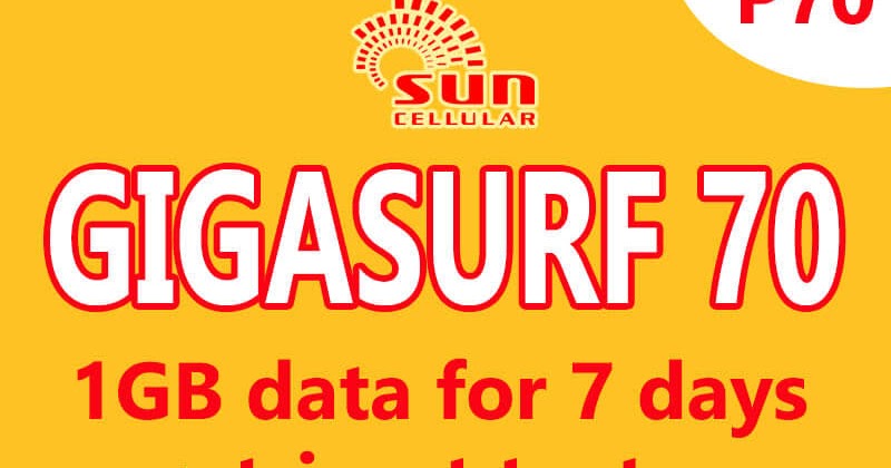 Sun Cellular Gigasurf 70 Promo - 1GB data, 1000 tri-net texts for 7 days