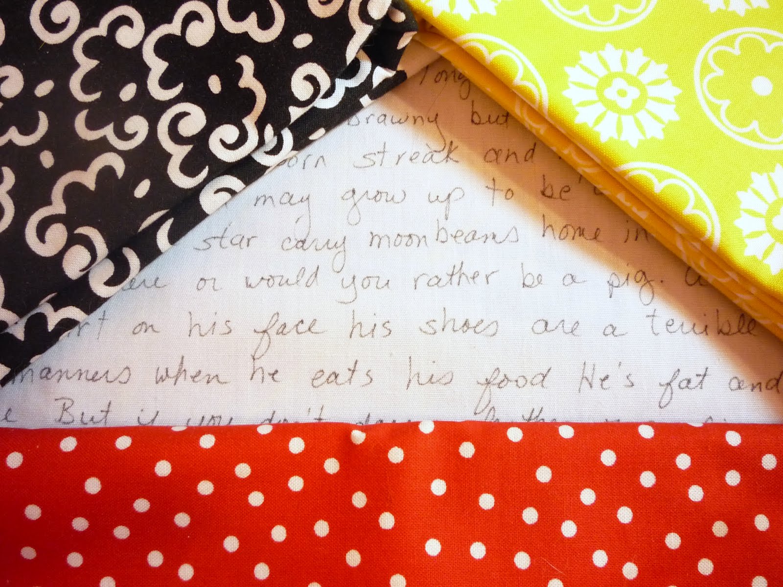 Moonbeams in a Jar: Handmade handwriting fabric (in small doses)