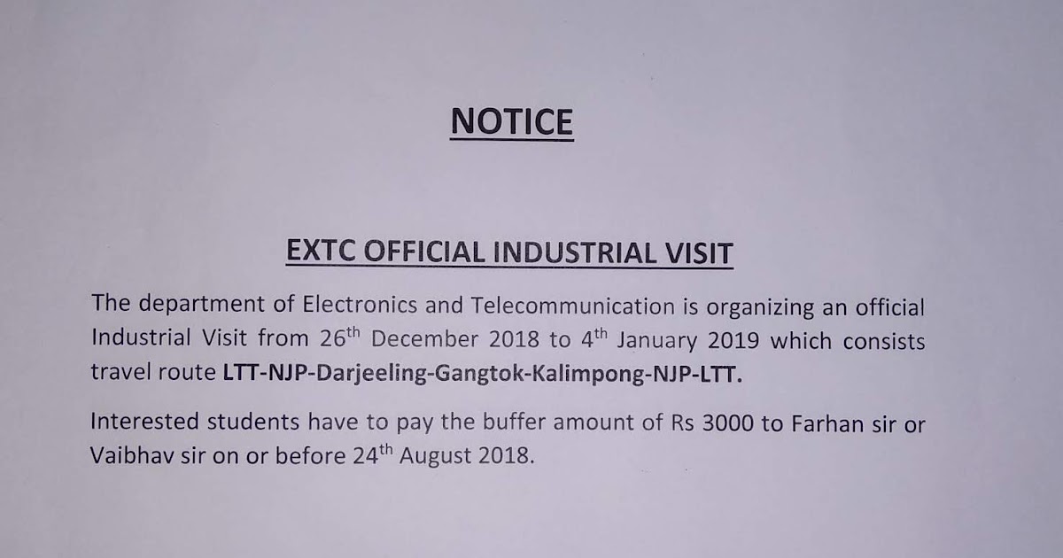 EXTC Department: Notice Regarding Industrial Visit 2018-19