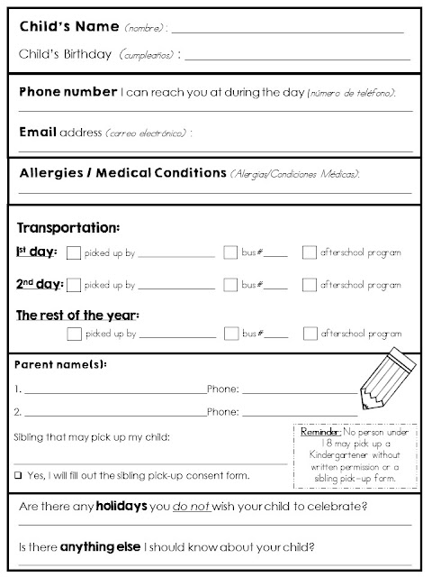 Colors and Kindergarten: Student Info Sheet FREEBIE