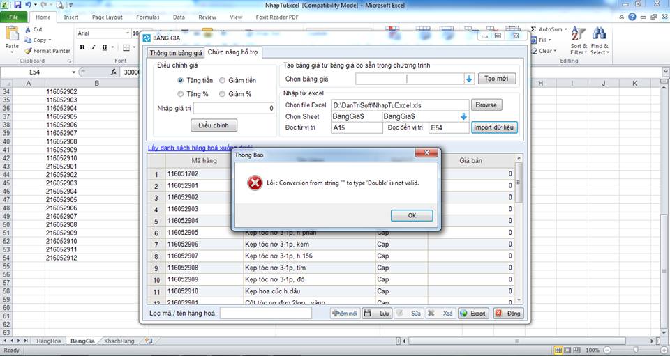 Lỗi Conversion From String To Type Double Is Not Valid