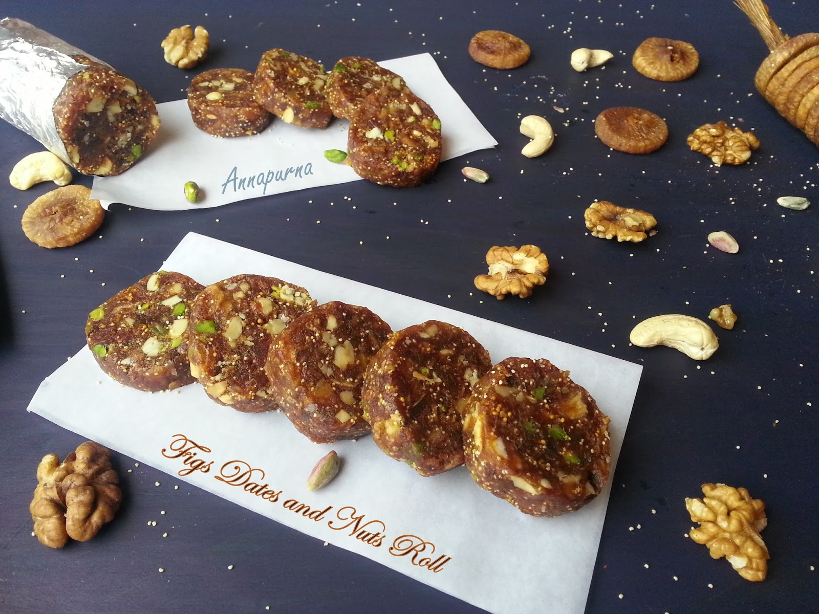 Annapurna: Dried Figs-Dates and Nuts energy Rolls / Anjeer Khajoor Roll ...