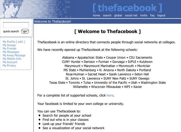 THEFACEBOOK.COM como era Facebook en sus inicios. Mira aquí su evolución.