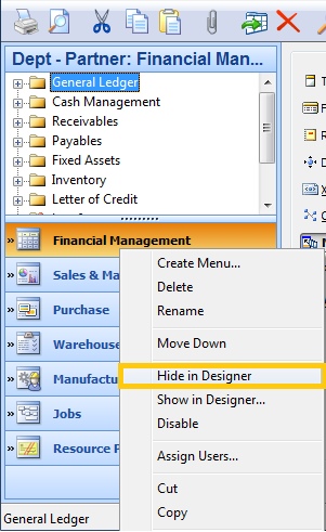 Hide Specific Department From Department Menu in Navision RTC