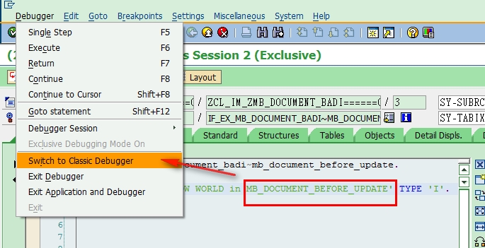 ERIC YANG'S NOTEPAD: ABAP/4 : How to use "Update debugging" to debug in method IF_EX_MB_DOCUMENT ...