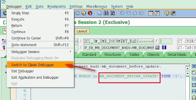 ERIC YANG'S NOTEPAD: ABAP/4 : How to use "Update debugging" to debug in method IF_EX_MB_DOCUMENT ...